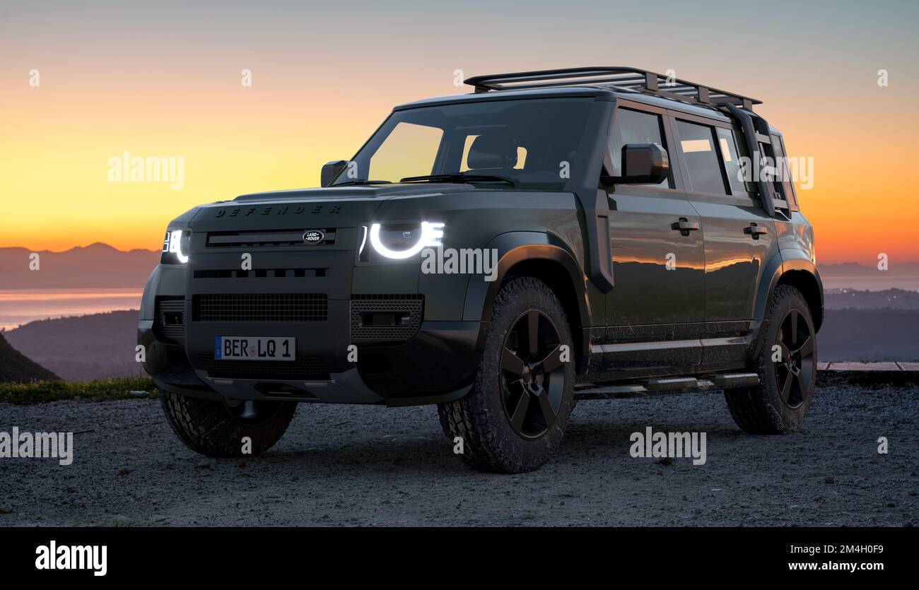 Land Rover Defender with expedition equipment Stock Photo - Alamy