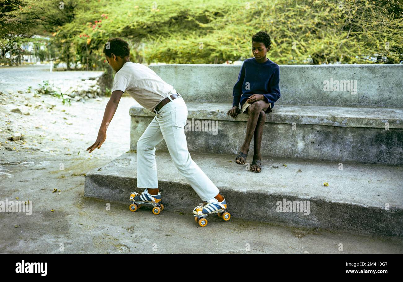 Ethiopia, 1970s, Addis Ababa, Addis Abeba, 2 boys, one playing with ...
