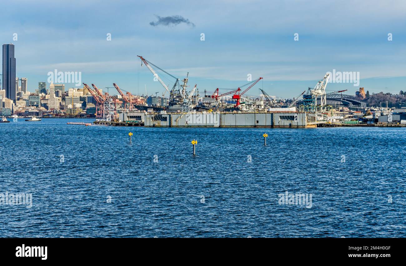 A variety of ships and machinery create congestion at the Port of ...