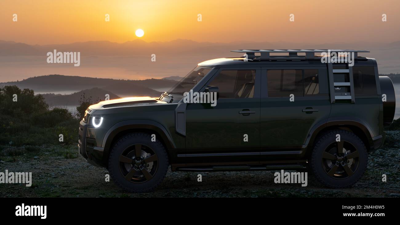 Land Rover Defender with expedition equipment Stock Photo - Alamy