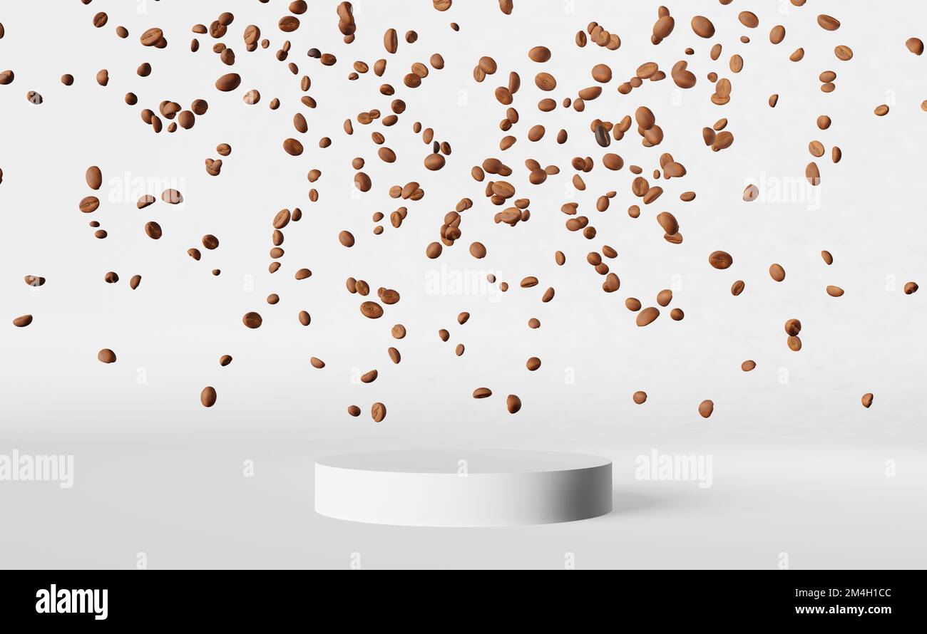 Falling coffee beans on empty matte podium white background 3D ...