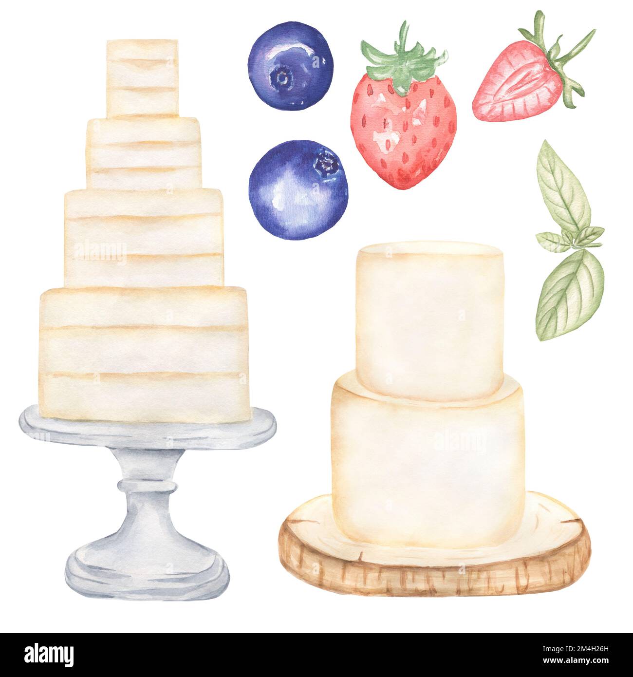 Watercolor sweet cake dessert illustration for bakery logo, wedding ...