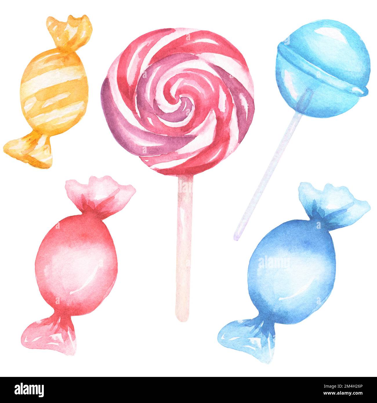 Watercolor sweets, lollipops dessert set illustration. Hand painted ...