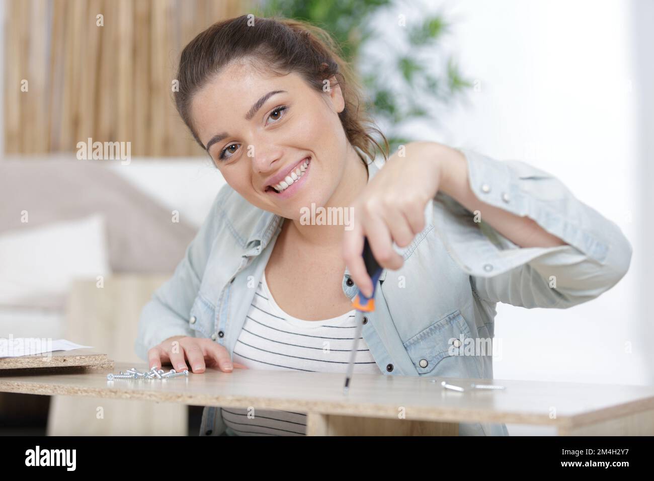 Woman building furniture hi-res stock photography and images - Alamy