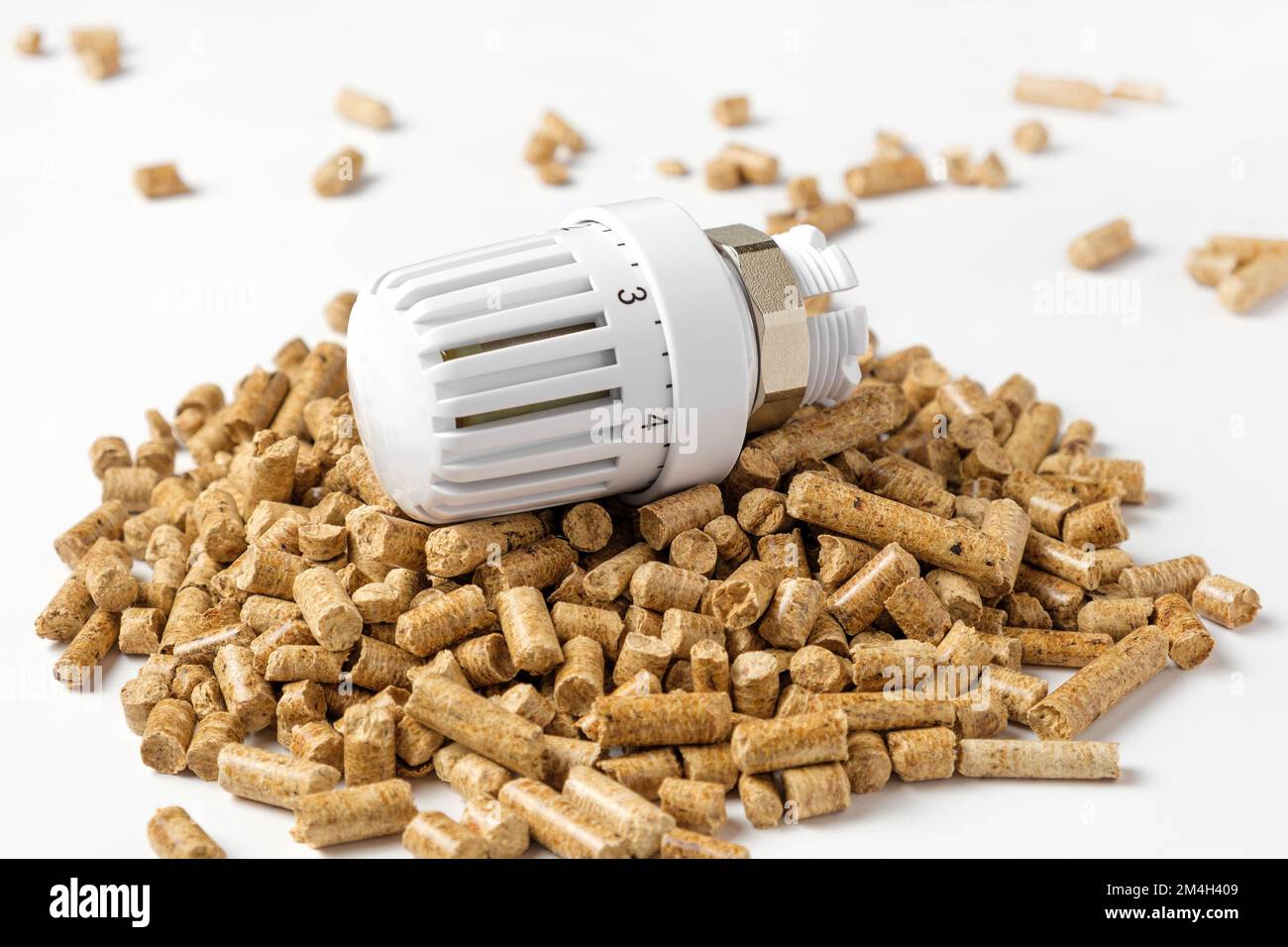 Wooden Pellets with Thermostat. Thermostatic Valve Head Isolated on ...