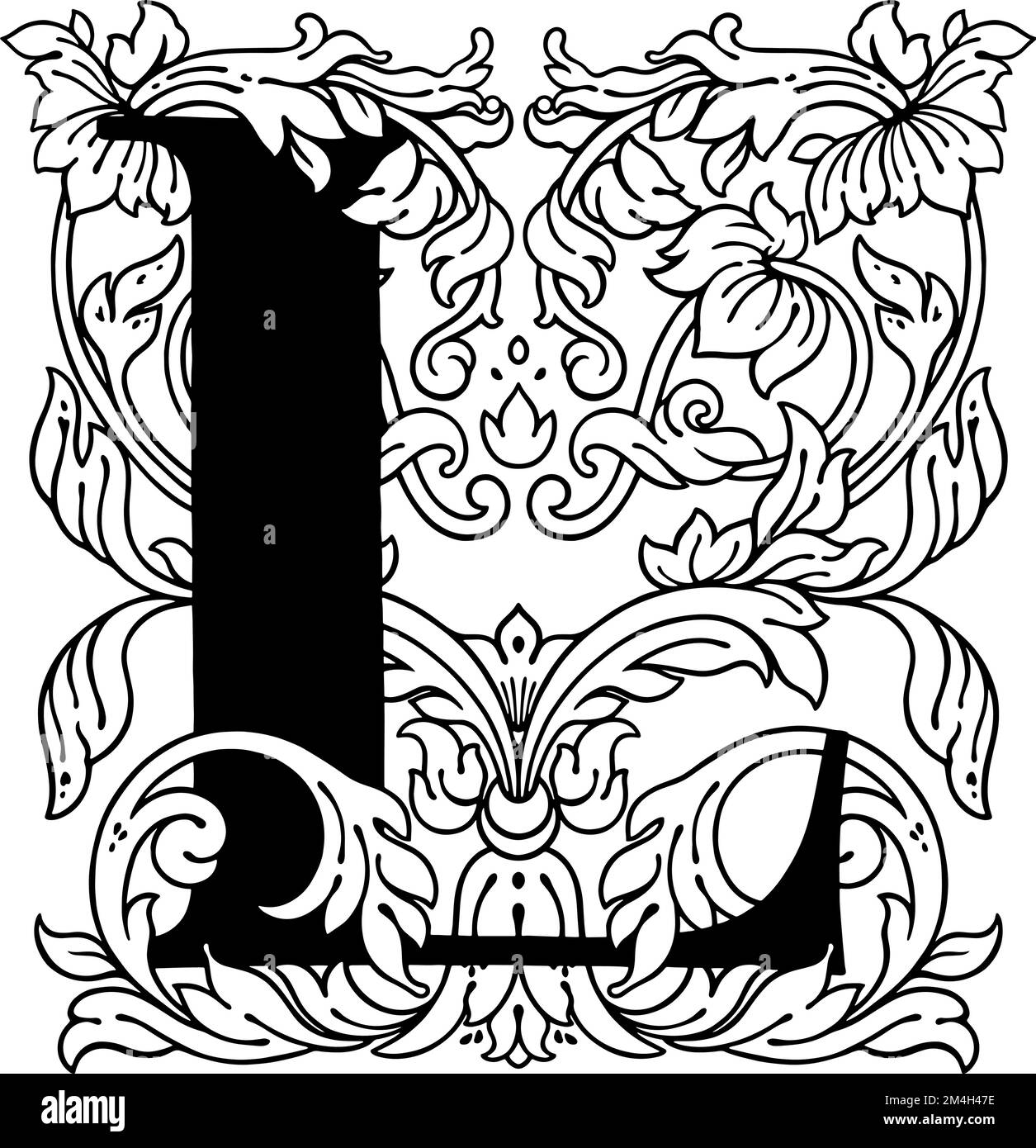 letter L flower ornament Monogram alphabet. Beautiful floral capital ...
