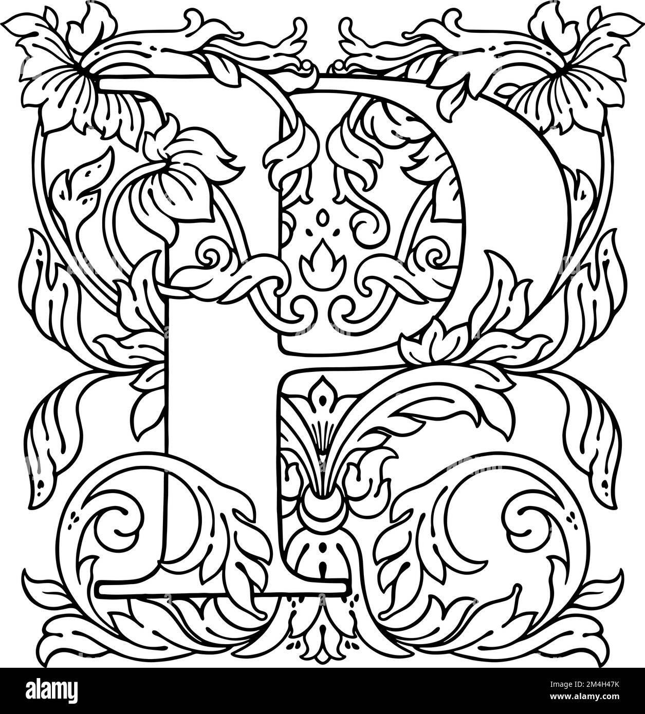 letter P flower ornament Monogram alphabet. Beautiful floral capital ...
