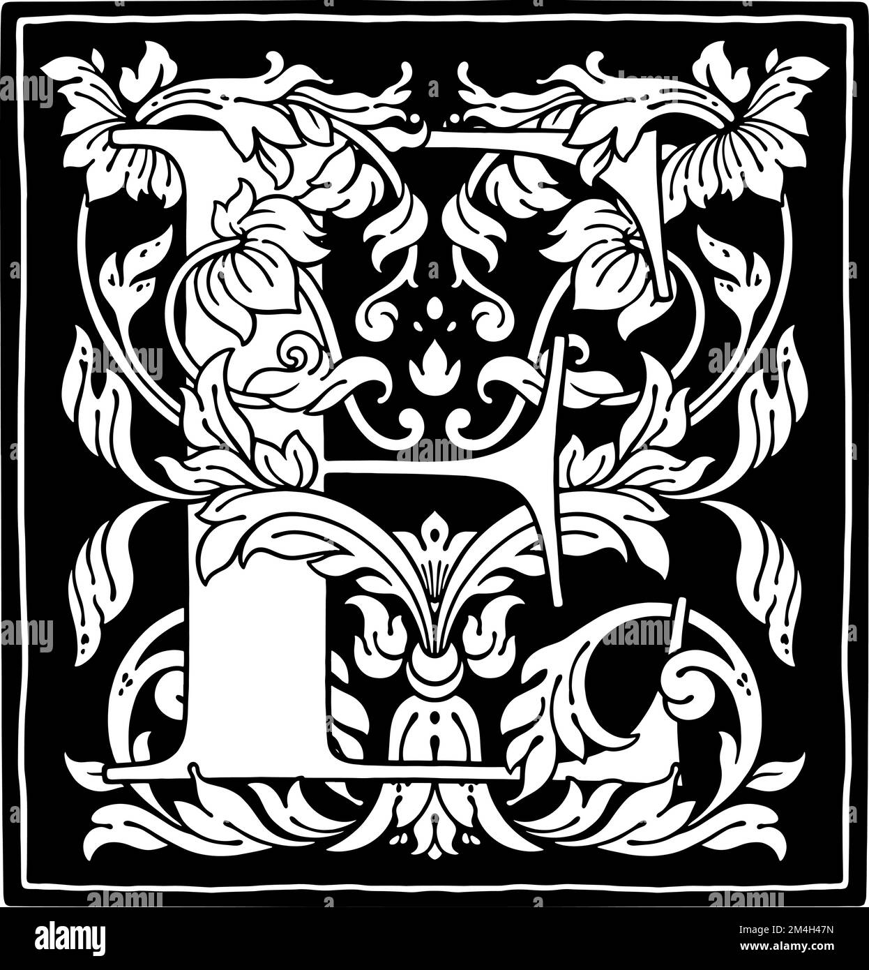 letter E flower ornament Monogram alphabet. Beautiful floral capital ...