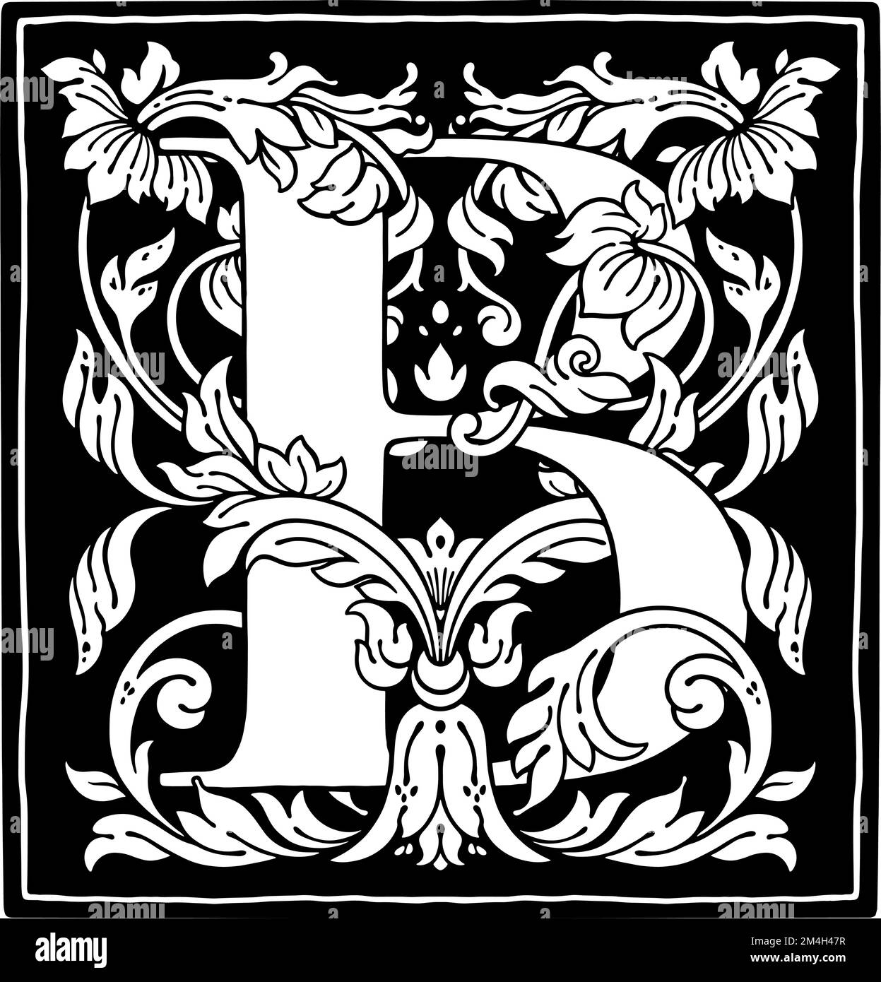 letter B flower ornament Monogram alphabet. Beautiful floral capital ...