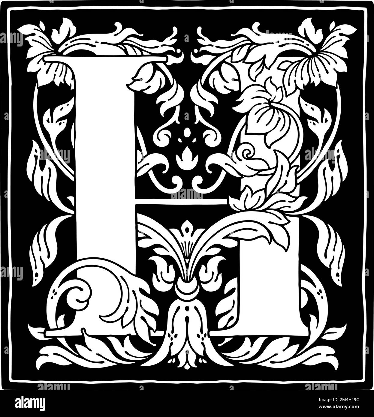 letter H flower ornament Monogram alphabet. Beautiful floral capital letters vector logo Stock ...