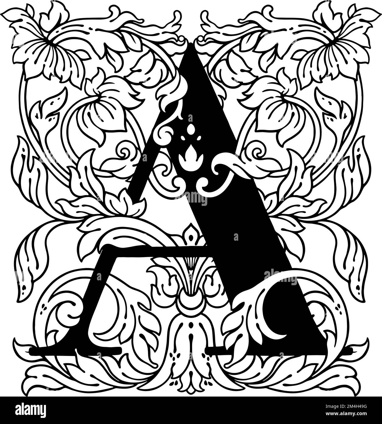 letter A flower ornament Monogram alphabet. Beautiful floral capital ...