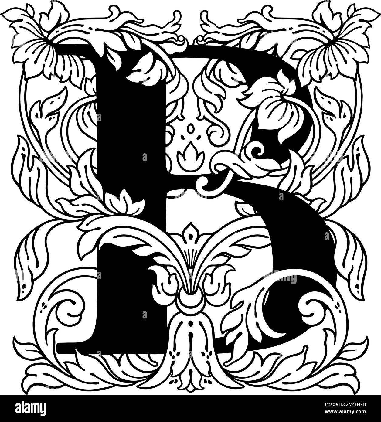 letter B flower ornament Monogram alphabet. Beautiful floral capital ...