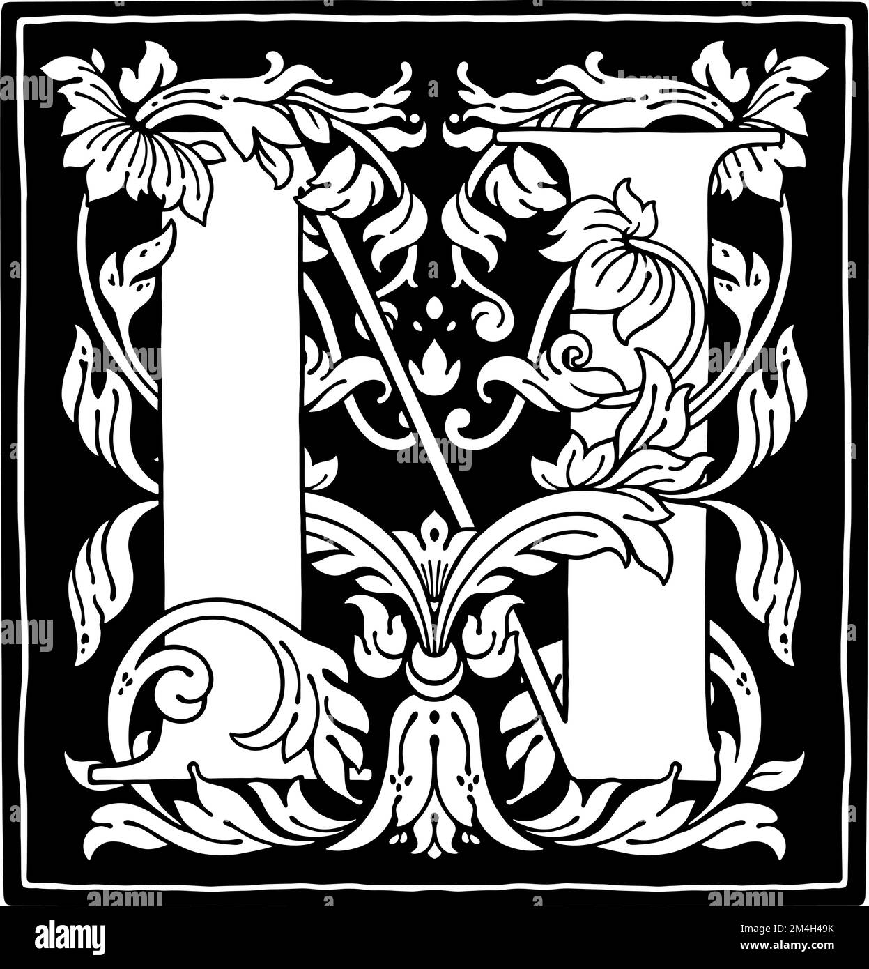 letter N flower ornament Monogram alphabet. Beautiful floral capital ...