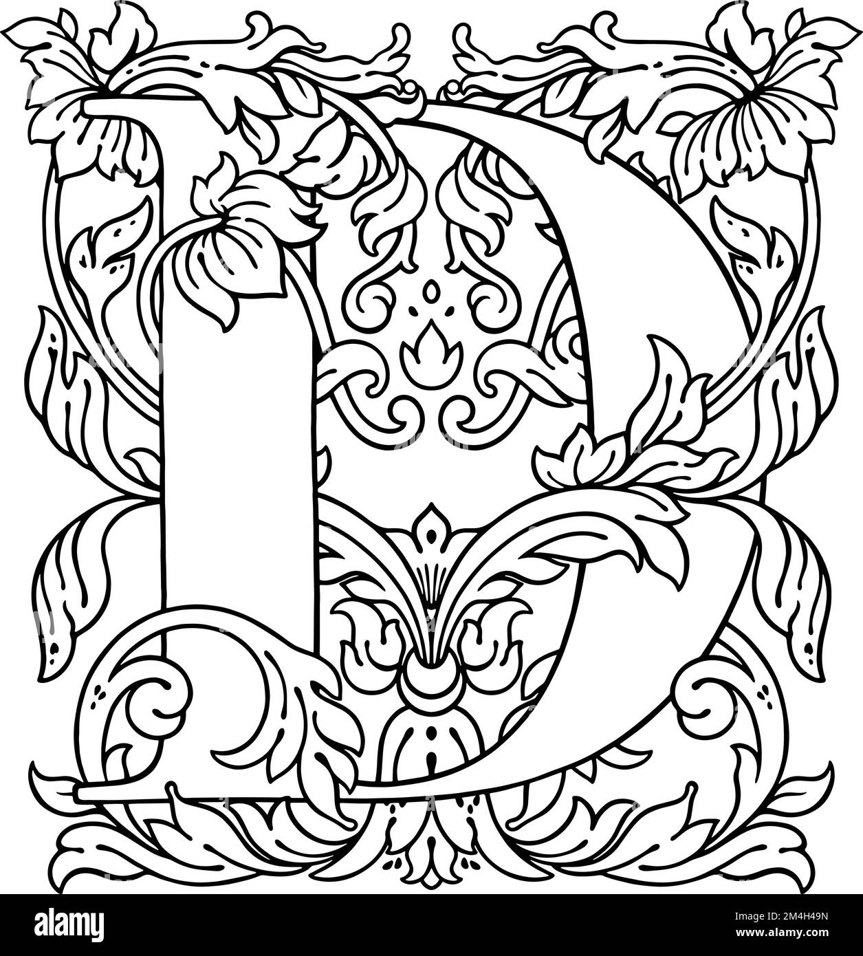 letter D flower ornament Monogram alphabet. Beautiful floral capital ...