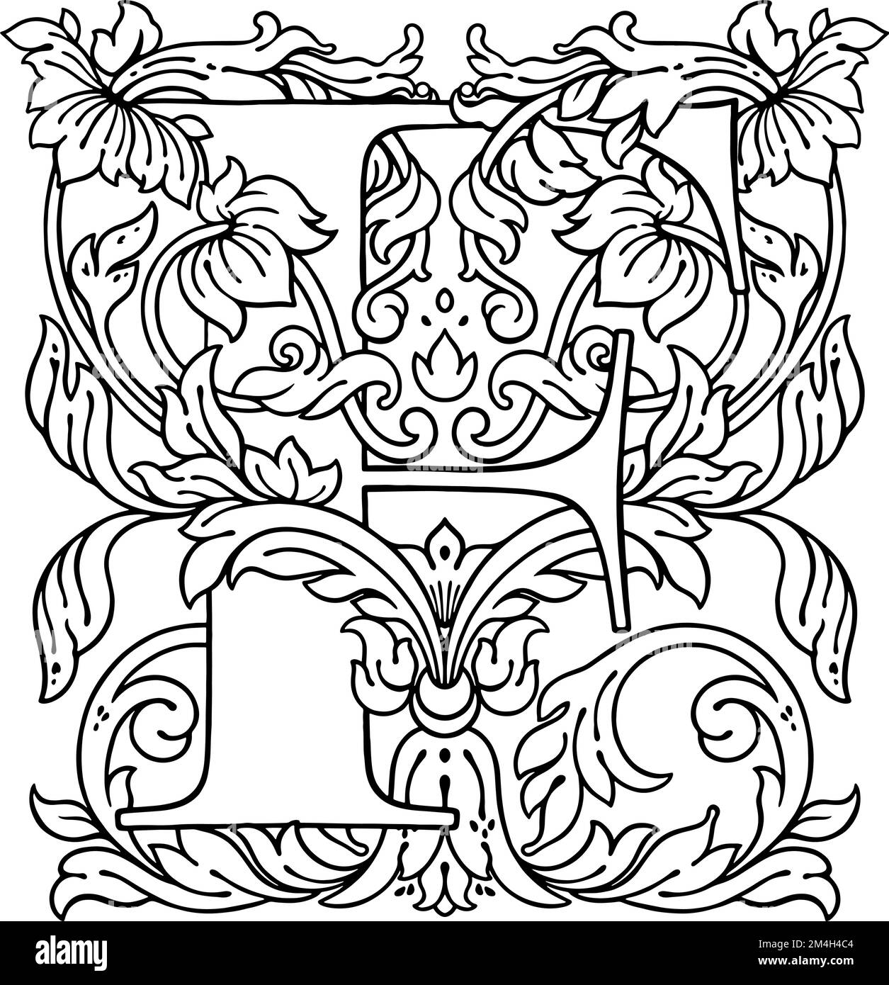 letter F flower ornament Monogram alphabet. Beautiful floral capital ...