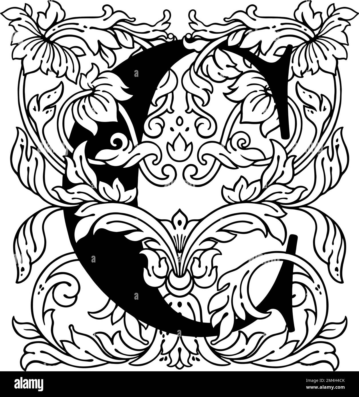 letter C flower ornament Monogram alphabet. Beautiful floral capital ...