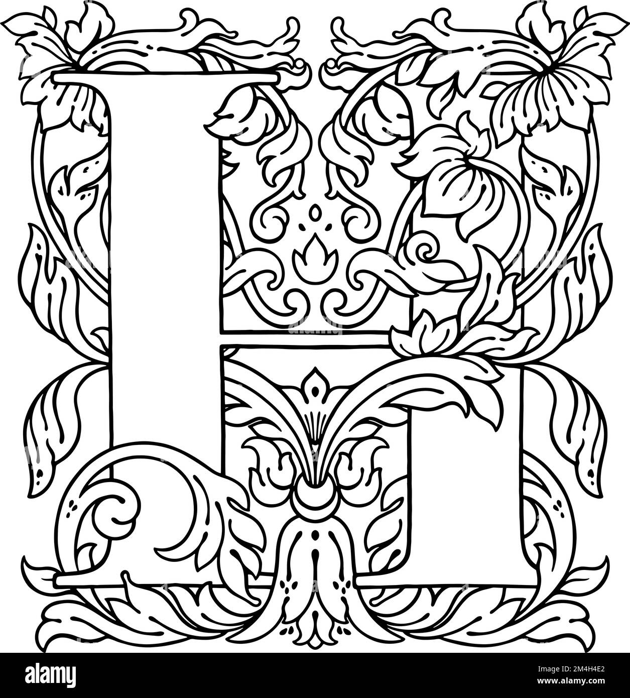 letter H flower ornament Monogram alphabet. Beautiful floral capital letters vector logo Stock ...