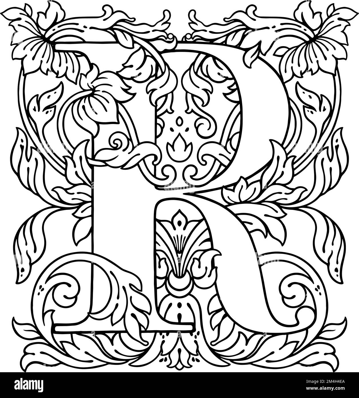 letter R flower ornament Monogram alphabet. Beautiful floral capital ...