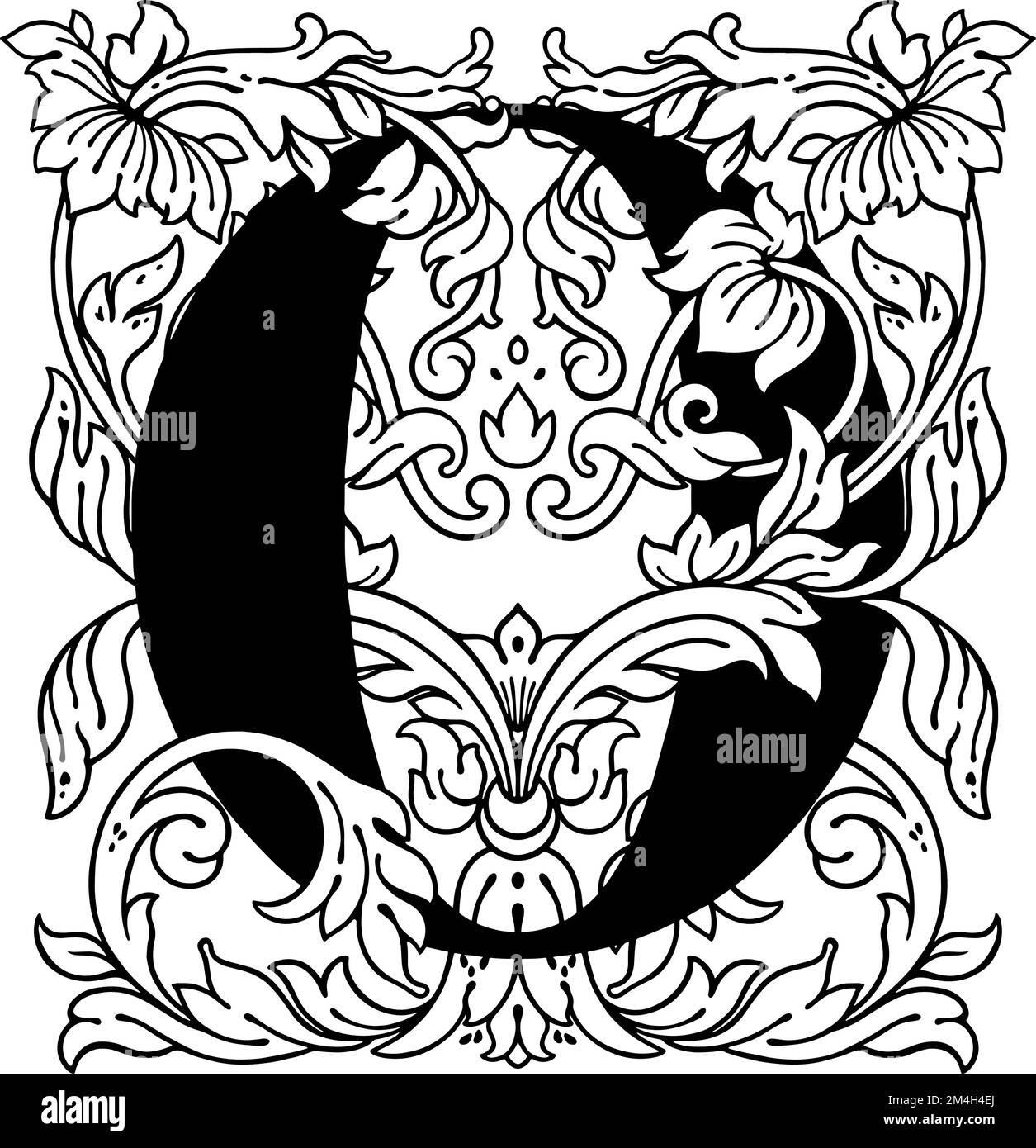 letter O flower ornament Monogram alphabet. Beautiful floral capital ...