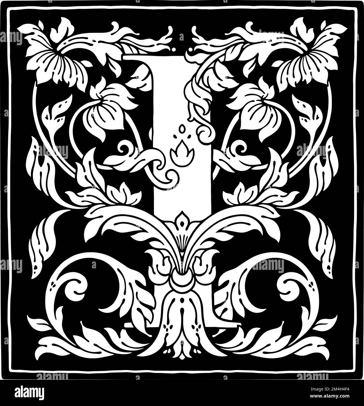 letter I flower ornament Monogram alphabet. Beautiful floral capital ...