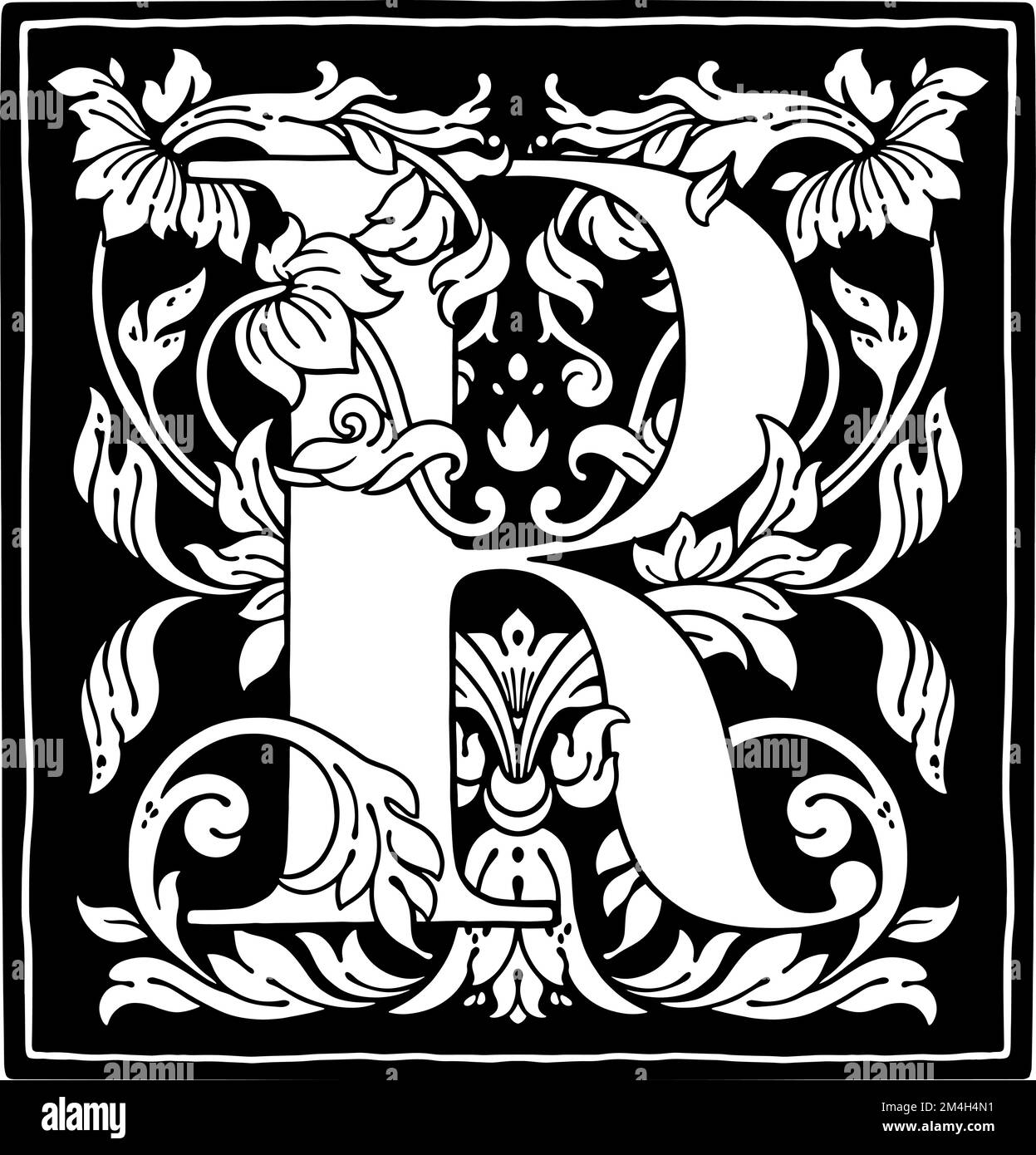 letter R flower ornament Monogram alphabet. Beautiful floral capital ...