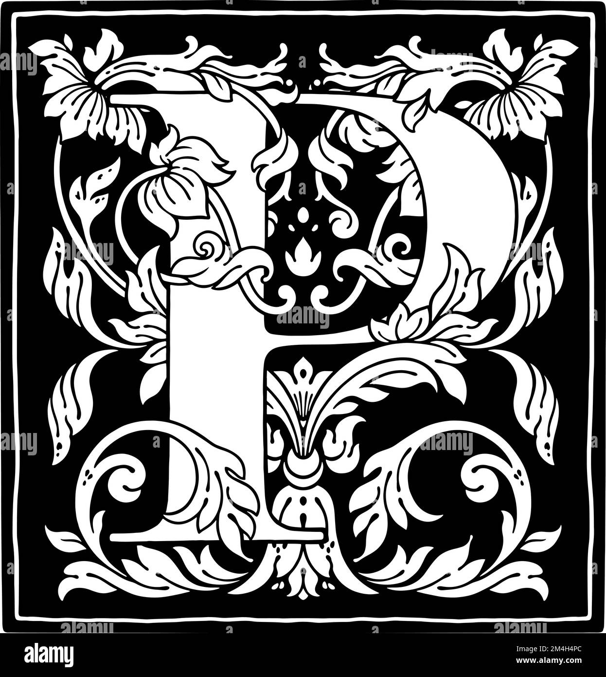 letter P flower ornament Monogram alphabet. Beautiful floral capital ...