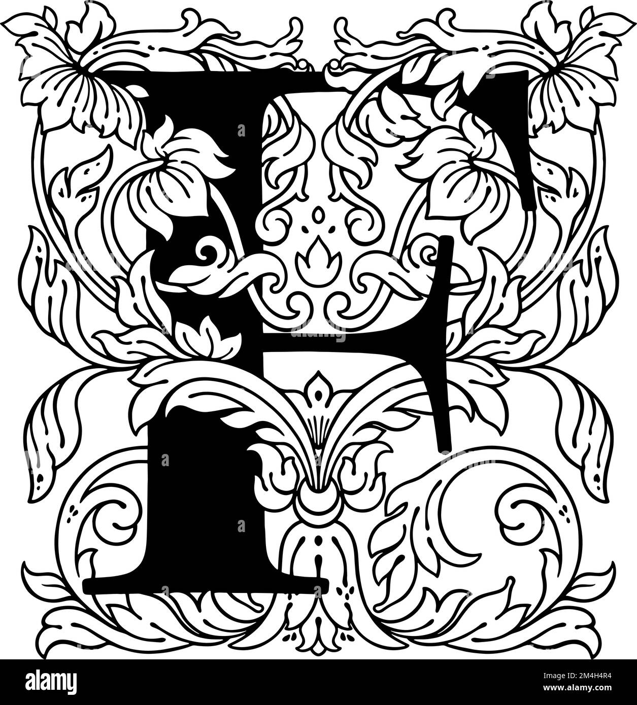 letter F flower ornament Monogram alphabet. Beautiful floral capital ...