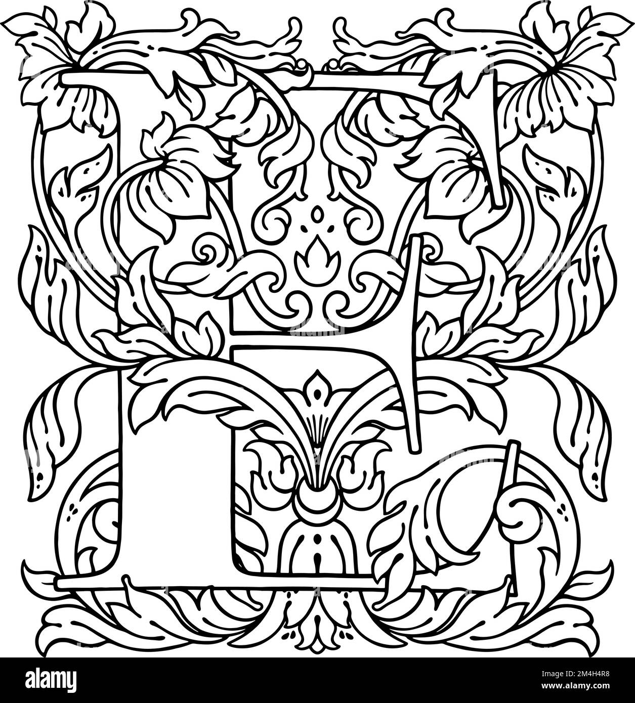 letter E flower ornament Monogram alphabet. Beautiful floral capital ...