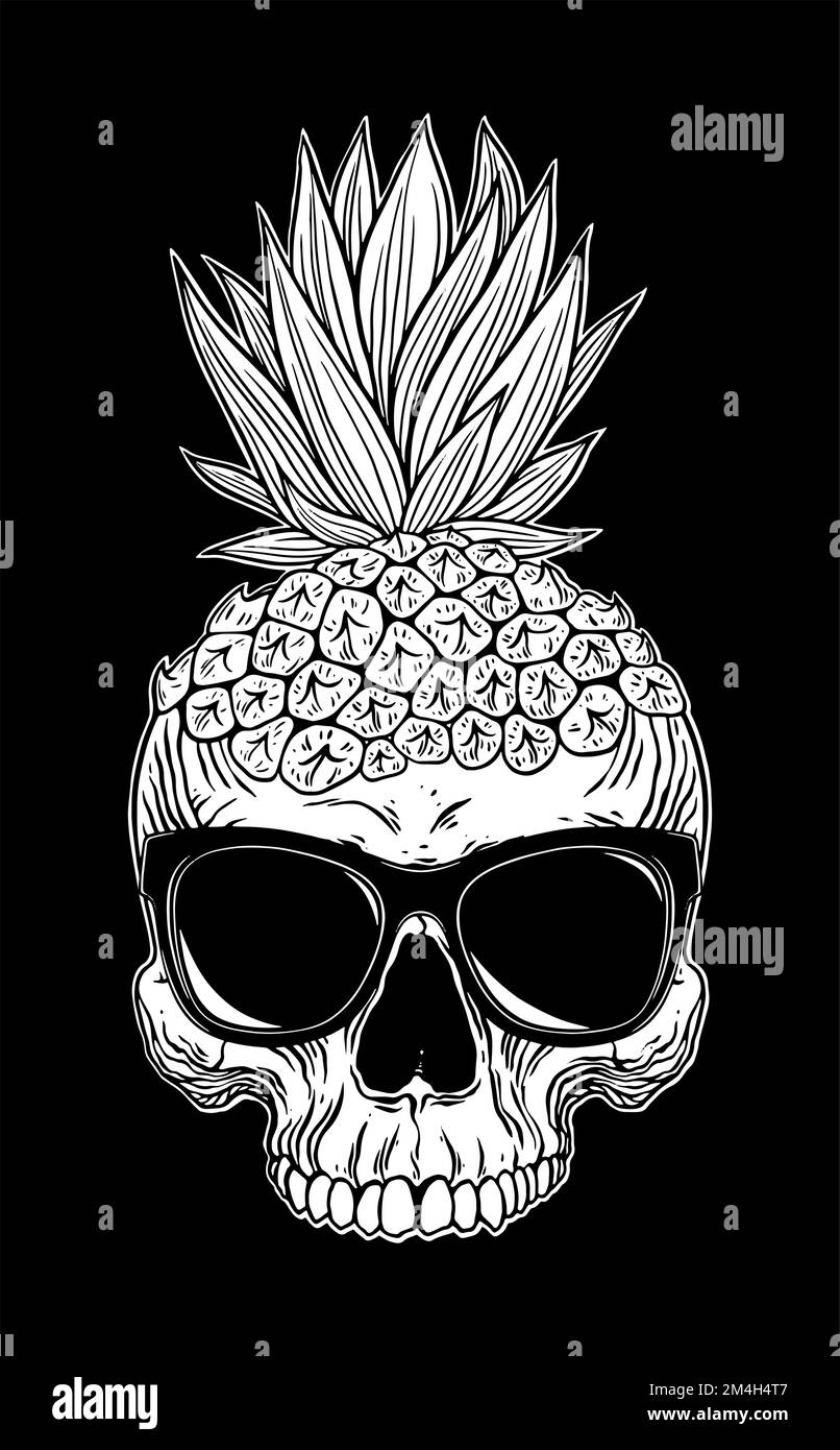 Pineapple skull head with sunglasses tropical style vector illustration ...