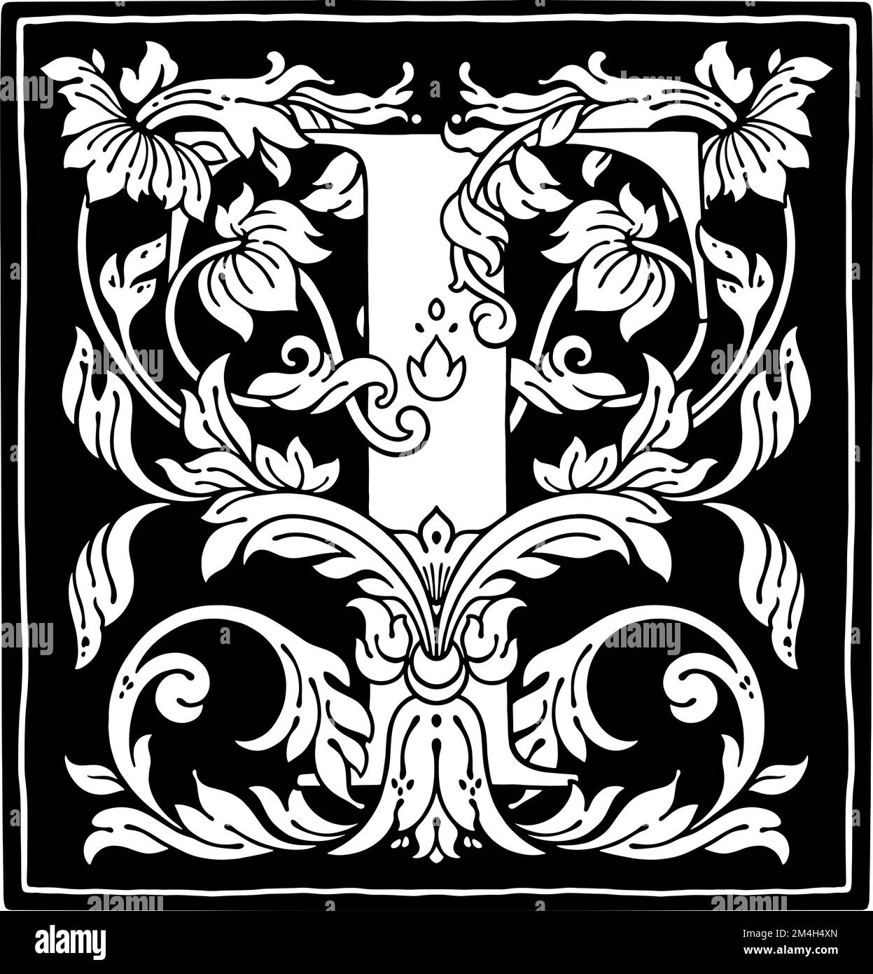 letter T flower ornament Monogram alphabet. Beautiful floral capital ...