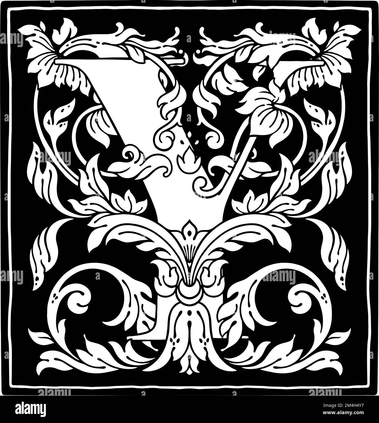 letter Y flower ornament Monogram alphabet. Beautiful floral capital ...