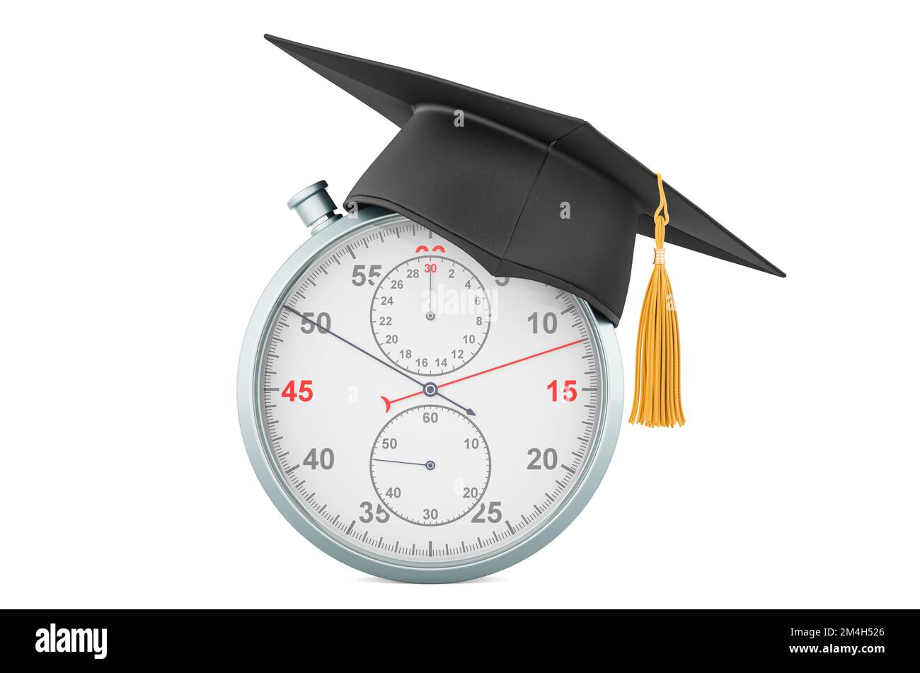 Stopwatch with graduation cap. 3D rendering isolated on white ...