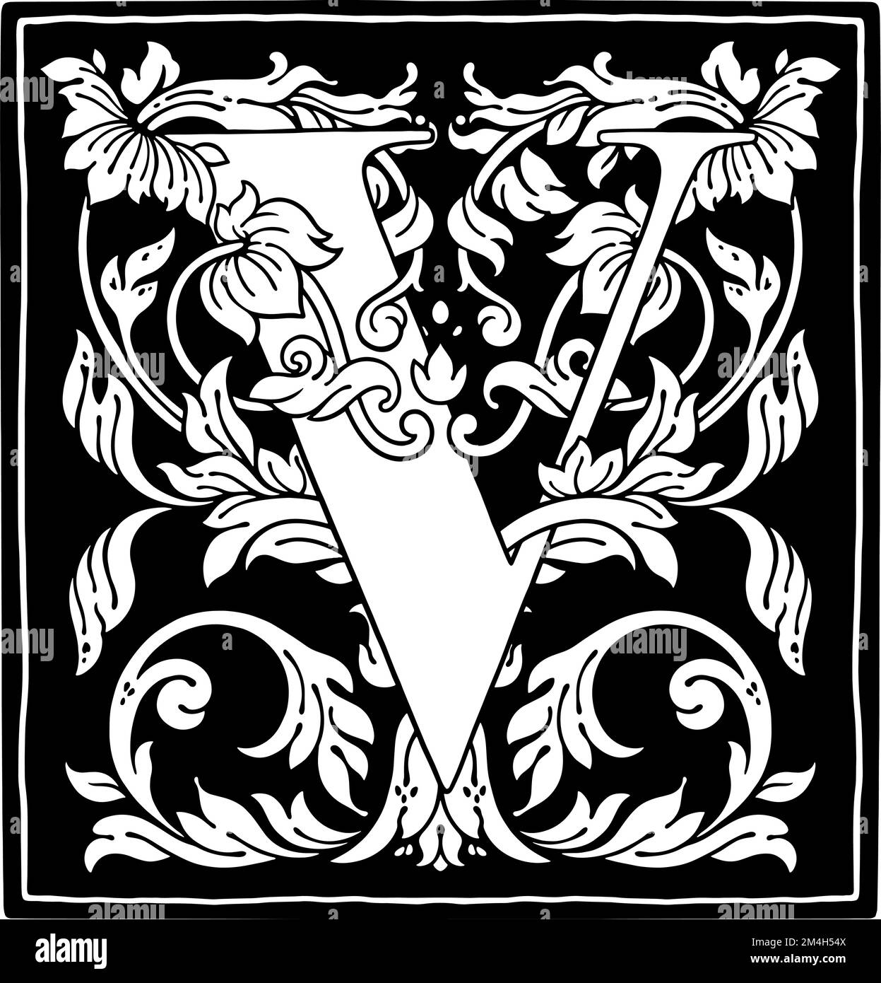 letter V flower ornament Monogram alphabet. Beautiful floral capital ...