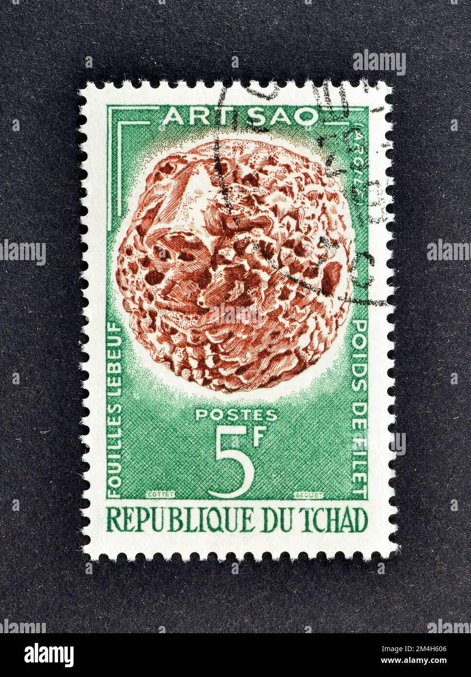 Cancelled postage stamp printed by Chad, that shows Clay weight in ...