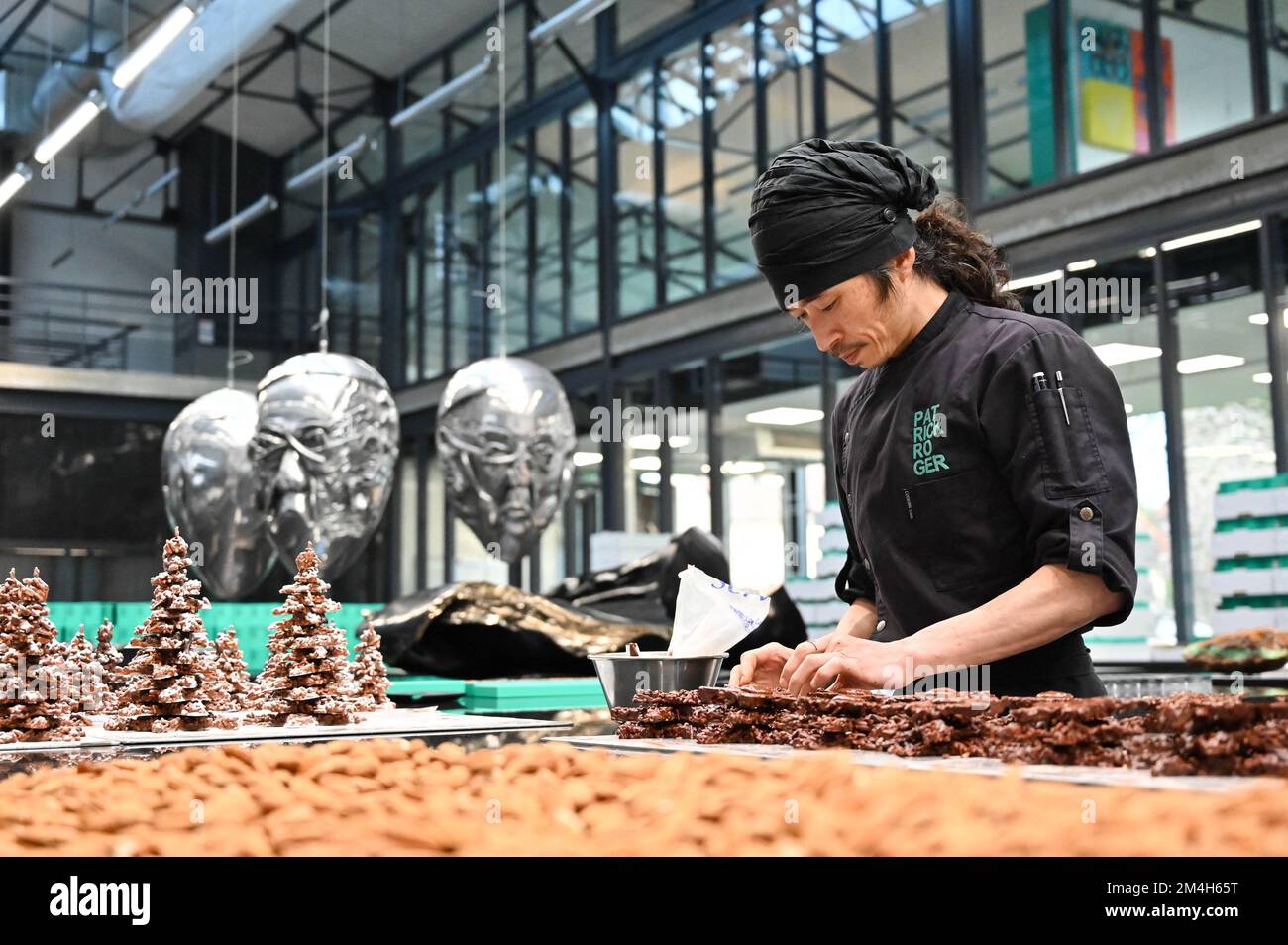 Paris, France, December 21, 2022. Visit of Patrick Roger chocolate factory, French chocolate ...