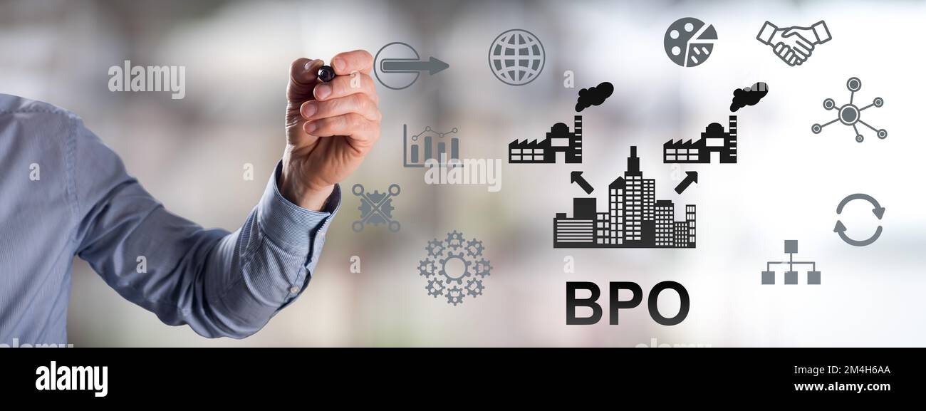 Man drawing a bpo concept Stock Photo - Alamy
