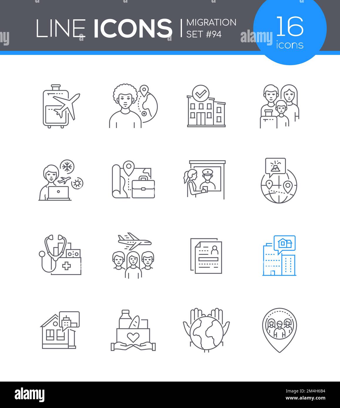 Human migration - line design style icons set on white background Stock ...