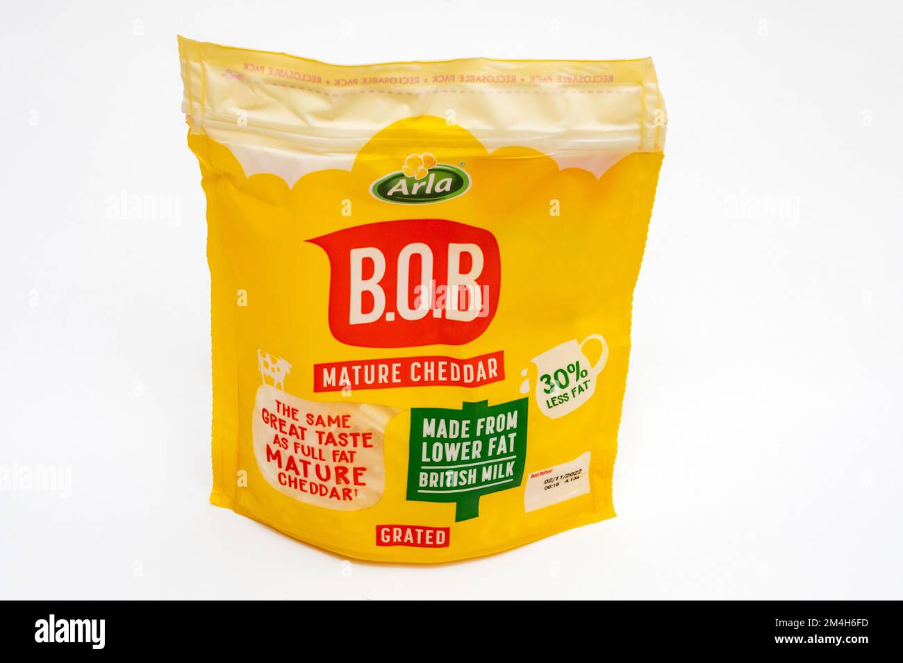 Arla B.O.B mature cheddar grated cheese Stock Photo - Alamy