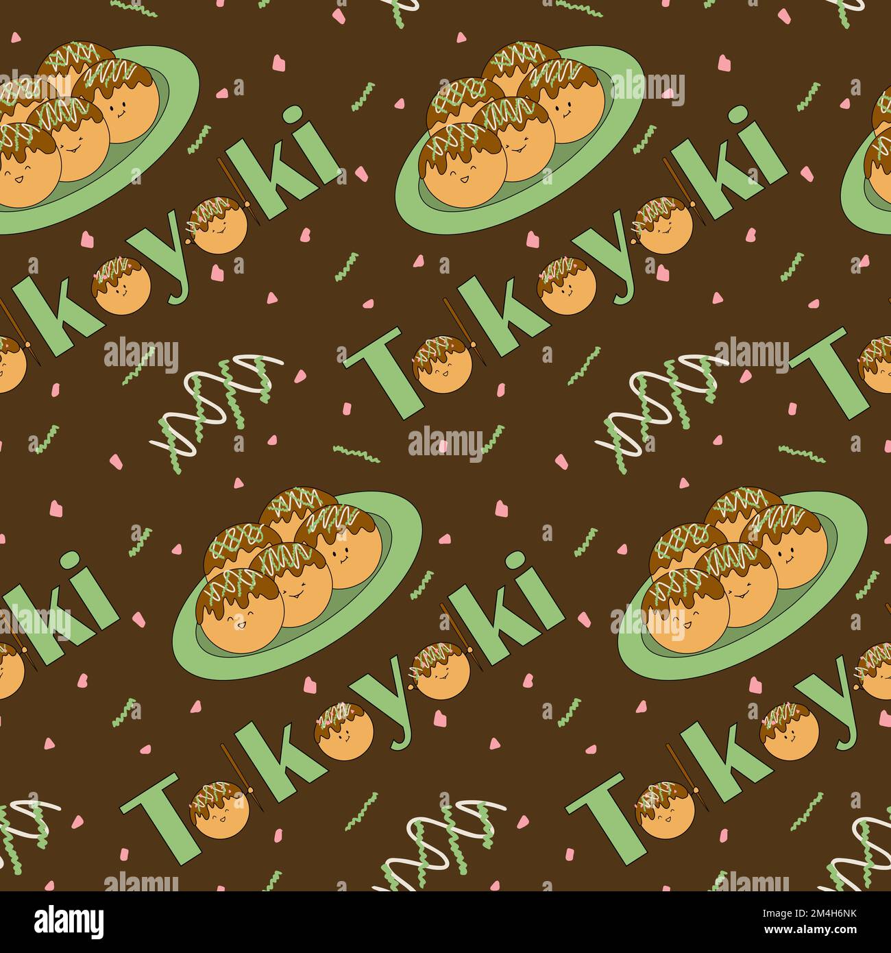 Asian dish - takoyaki. Octopus balls. Japanese kitchen. Cute character ...