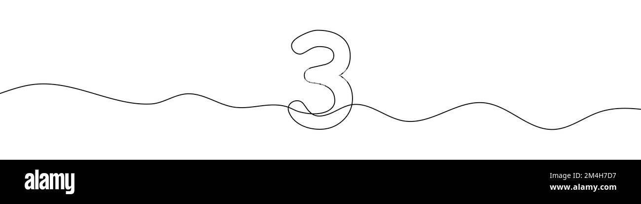 Number 3 in continuous line drawing style. Line art of number three ...