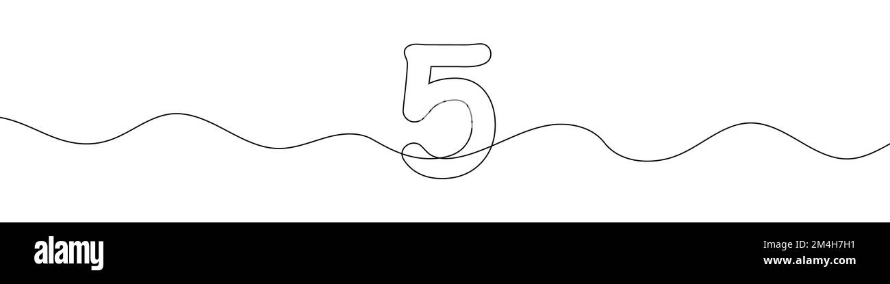 Number 5 in continuous line drawing style. Line art of number five ...