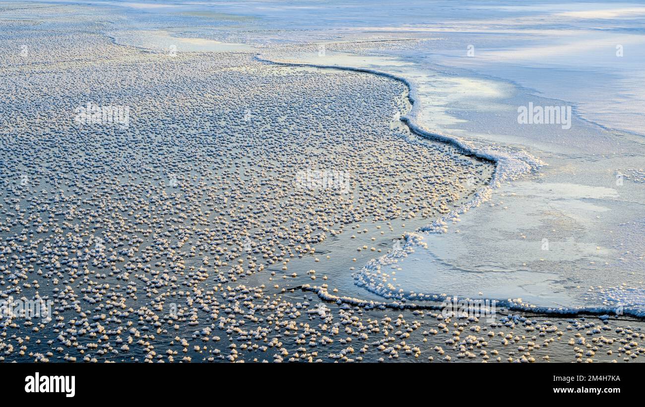 Ice covered Kelly lake, frost, Greater Sudbury, Ontario, Canada Stock ...