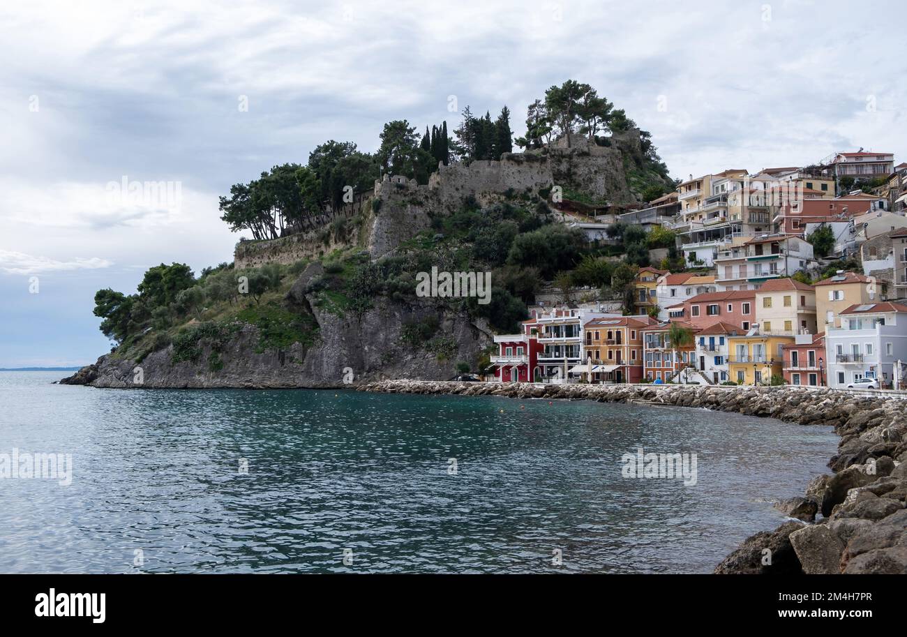 Parga, Greece. Traditional Ionian coast city colorful facade buildings ...