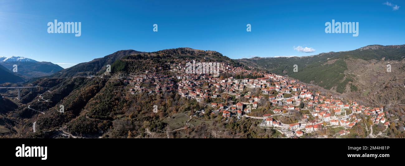 Metsovo Epirus Greece. Aerial panoramic drone view of traditional ...