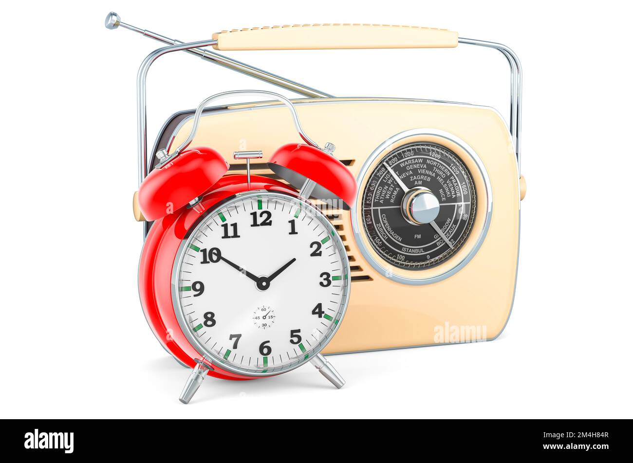 Retro receiver with alarm clock, 3D rendering isolated on white ...