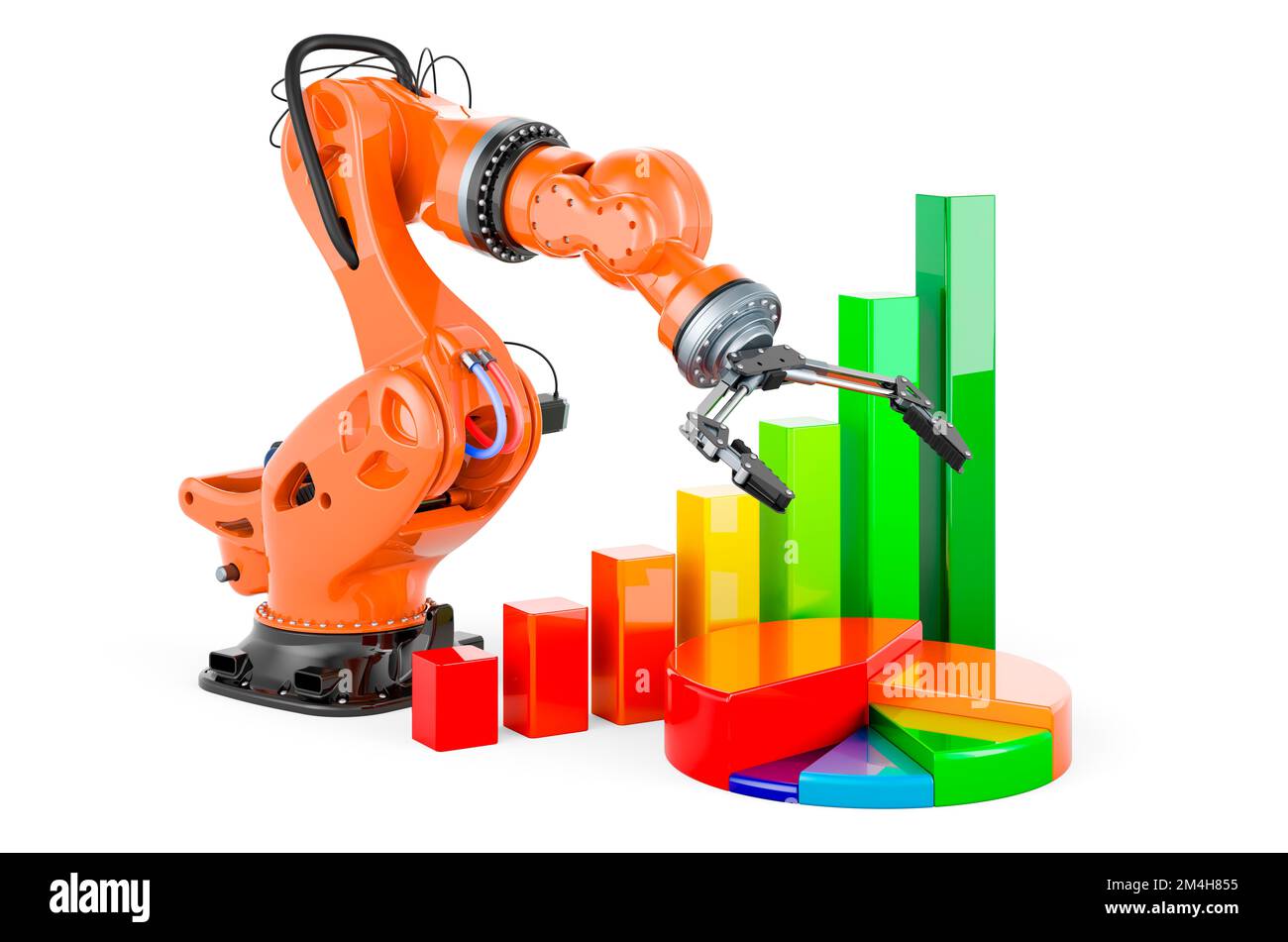 Production growth in automation industry concept. Robotic arm with ...