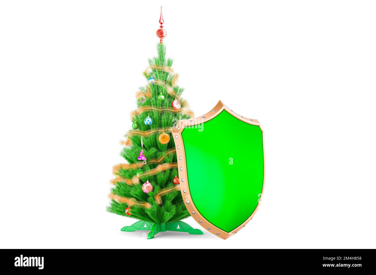 Christmas tree with shield, 3D rendering isolated on white background ...