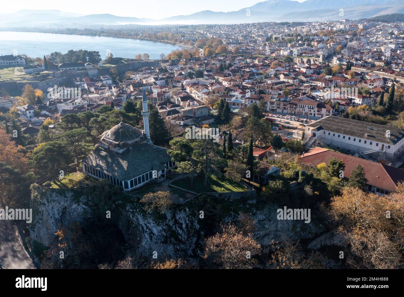 Greece, Ioannina Pamvotida Lake, Epirus. Aerial drone view of Giannena ...