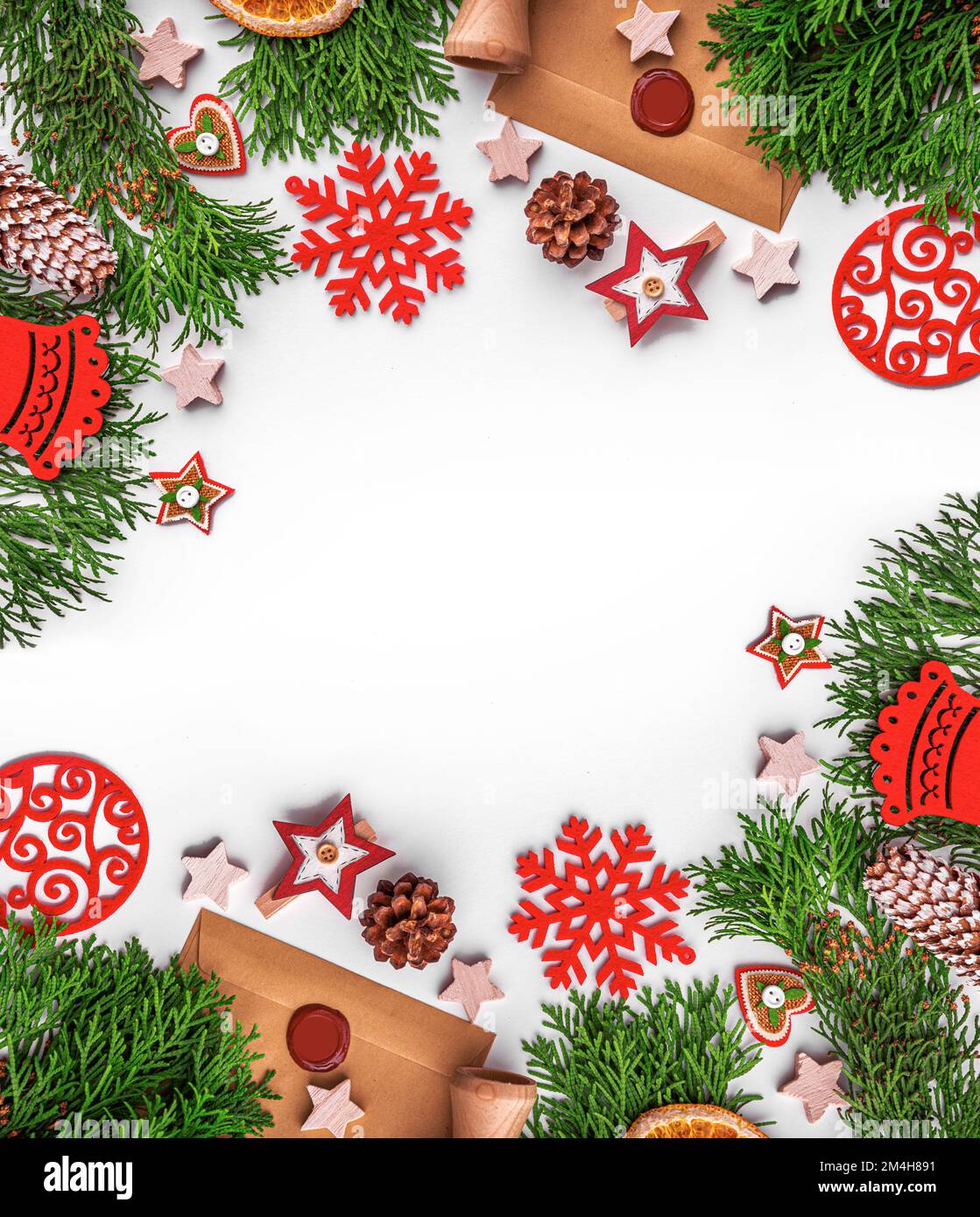 New Year festive background from decorations on a white background. New ...