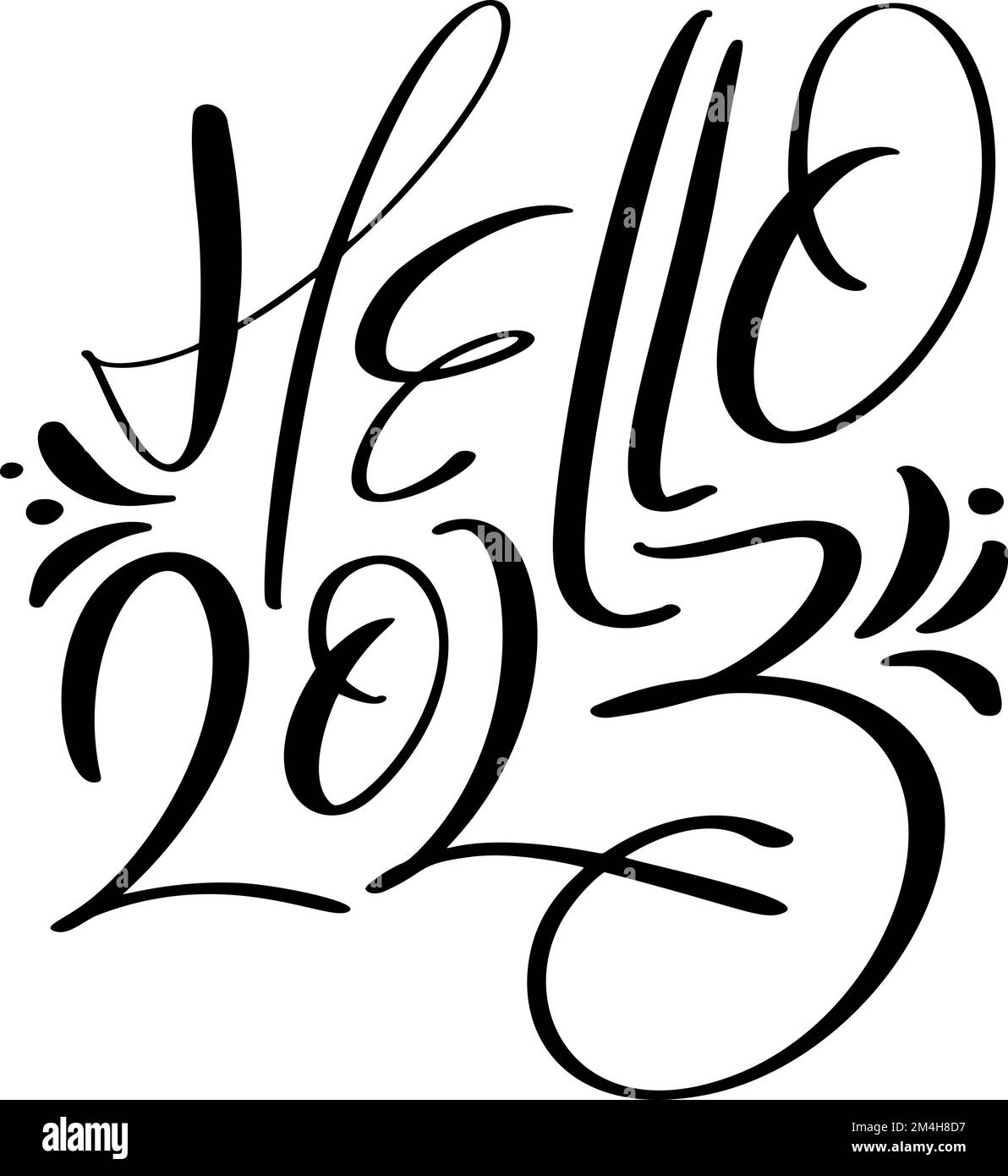 Hello 2023 vector hand drawn calligraphy lettering text. Happy New Year ...
